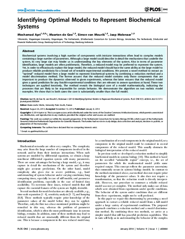 (PDF) Identifying Optimal Models to Represent Biochemical Systems