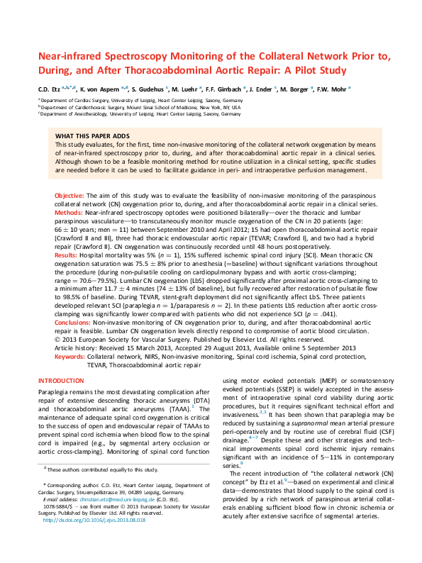 (PDF) Near-infrared Spectroscopy Monitoring of the Collateral Network Prior to, During, and ...