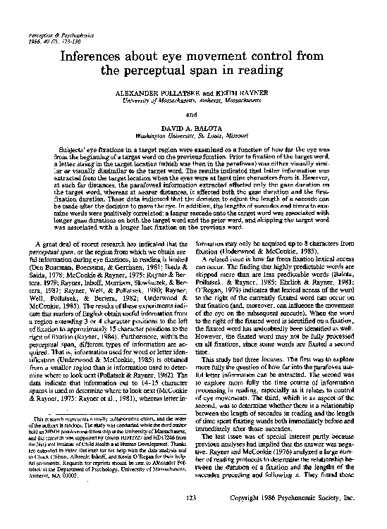 Pdf Inferences About Eye Movement Control From The Perceptual Span In Reading