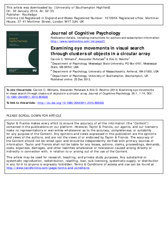 (PDF) Examining eye movements in visual search through clusters of objects in a circular array