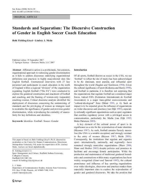 (PDF) Standards and Separatism: The discursive construction of gendered ...
