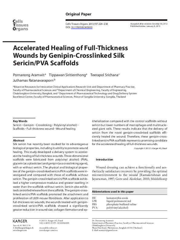 (PDF) Accelerated Healing of Full-Thickness Wounds by Genipin-Crosslinked Silk Sericin/PVA Scaffolds