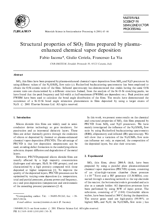 (PDF) Structural properties of SiO2 films prepared by plasma-enhanced ...