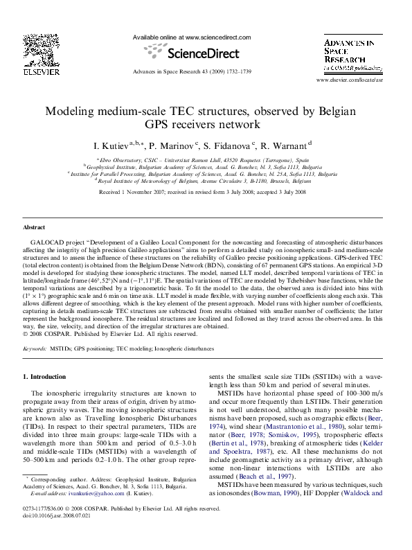 (PDF) Modeling medium-scale TEC structures, observed by Belgian GPS ...