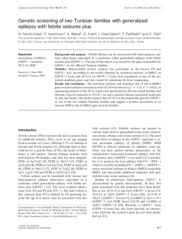(PDF) Genetic screening of two Tunisian families with generalized epilepsy with febrile seizures ...