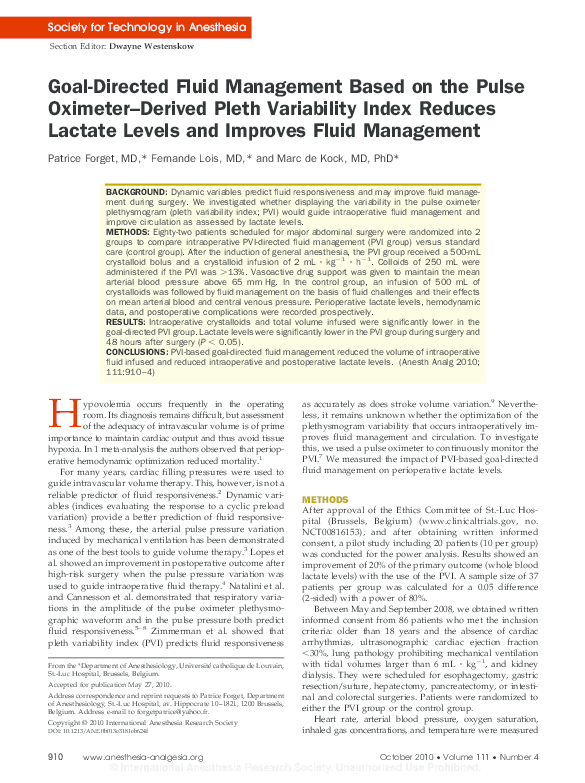 (PDF) Goal-Directed Fluid Management Based on the Pulse Oximeter ...