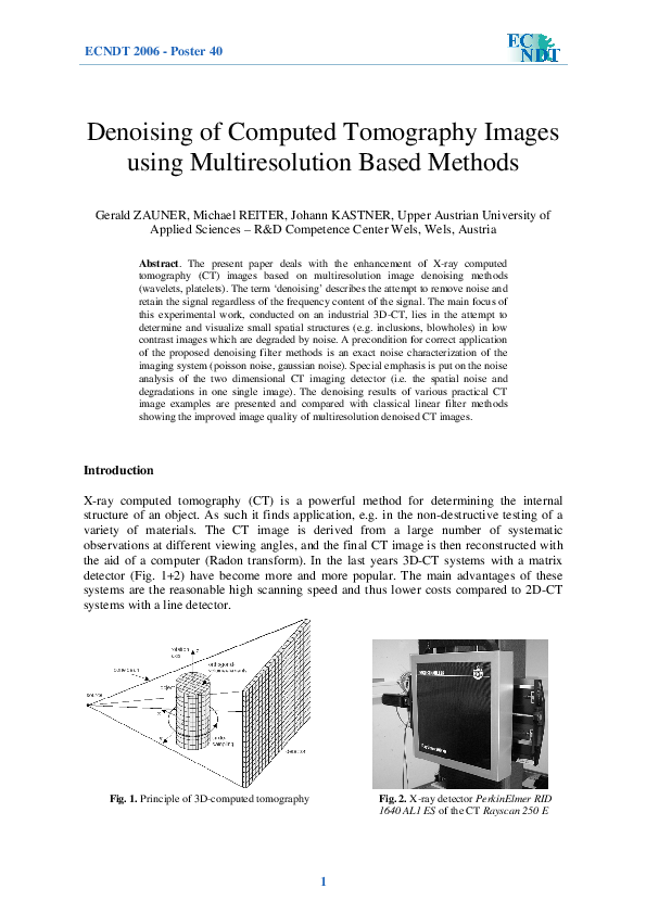 (PDF) Denoising of computed tomography images using multiresolution based methods