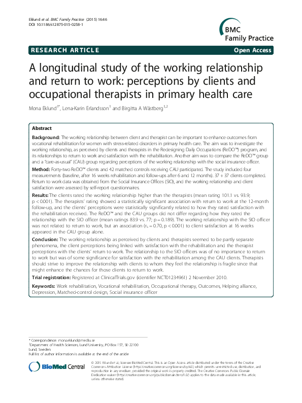 (PDF) A longitudinal study of the working relationship and return to ...