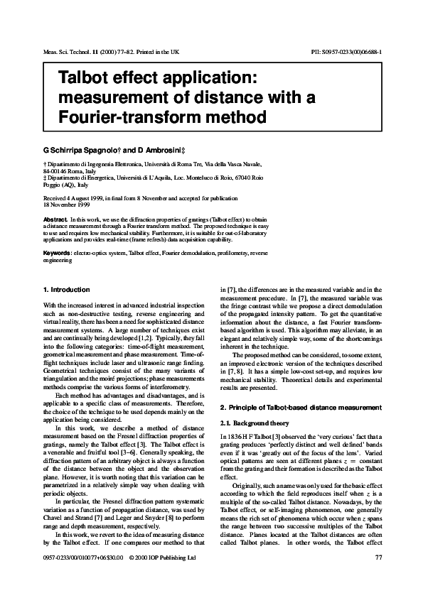 Pdf Talbot Effect Application Measurement Of Distance With A Fourier Transform Method