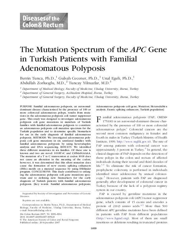 (PDF) The Mutation Spectrum of the APC Gene in Turkish Patients with ...
