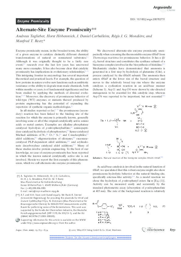 (PDF) Alternate-Site Enzyme Promiscuity