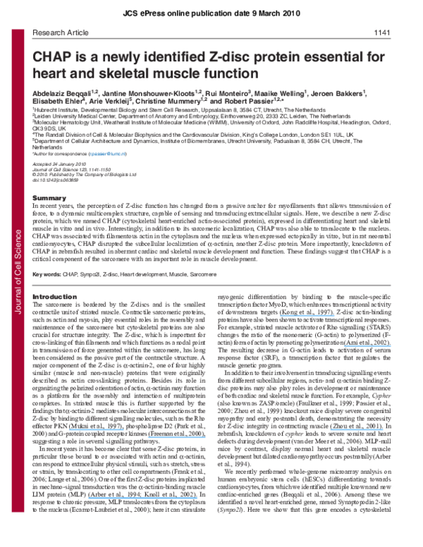 (PDF) CHAP is a newly identified Z-disc protein essential for heart and ...