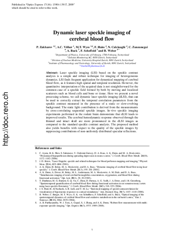 (PDF) Histogram analysis of laser speckle contrast image for cerebral blood flow monitoring ...