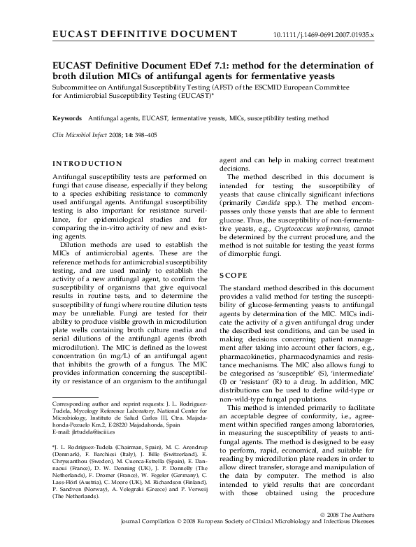 (PDF) EUCAST Definitive Document EDef 7.1: method for the determination ...