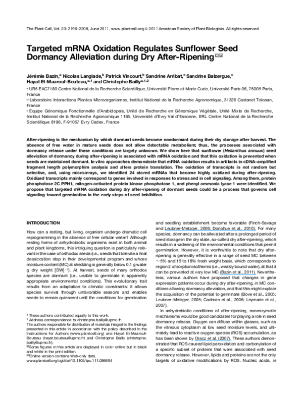 (PDF) Targeted mRNA Oxidation Regulates Sunflower Seed Dormancy ...