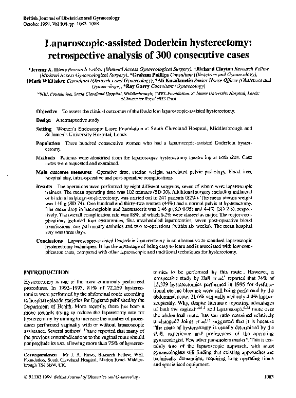 (PDF) Laparoscopic-assisted Doderlein hysterectomy: retrospective ...
