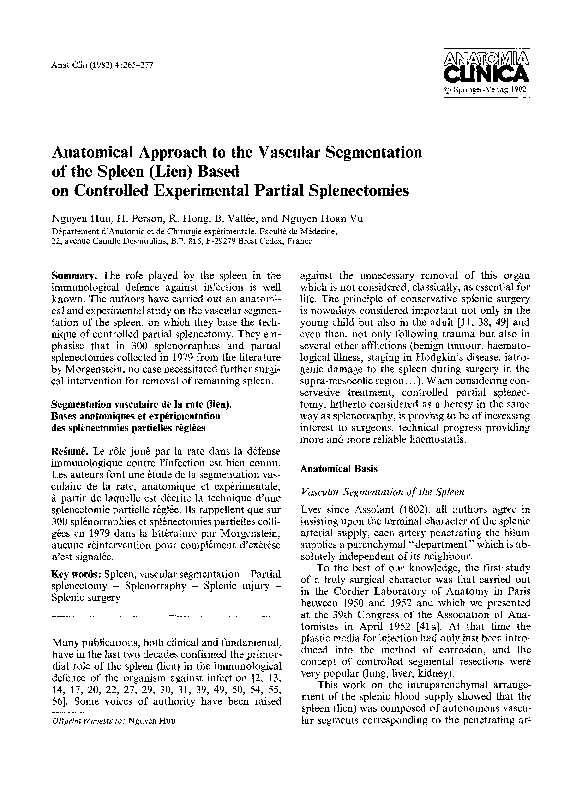 (PDF) Anatomical approach to the vascular segmentation of the spleen (lien) based on controlled ...