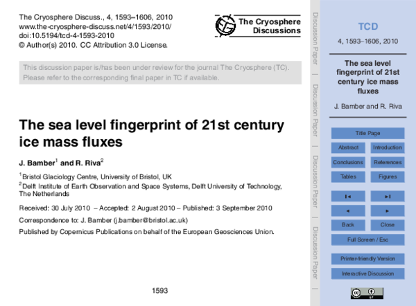(PDF) The sea level fingerprint of 21st century ice mass fluxes