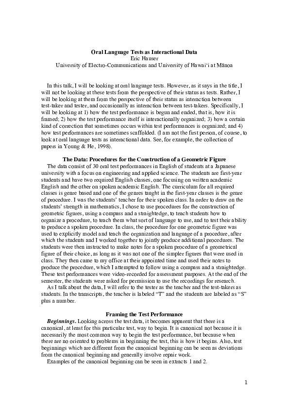 (PDF) Oral Language Tests as Interactional Events