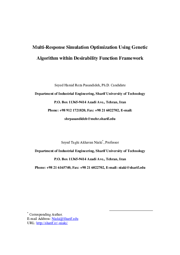 Pdf Multi Response Simulation Optimization Using Genetic Algorithm