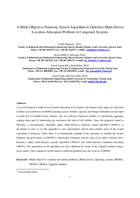 (PDF) A multi-objective harmony search algorithm to optimize multi-server location–allocation ...