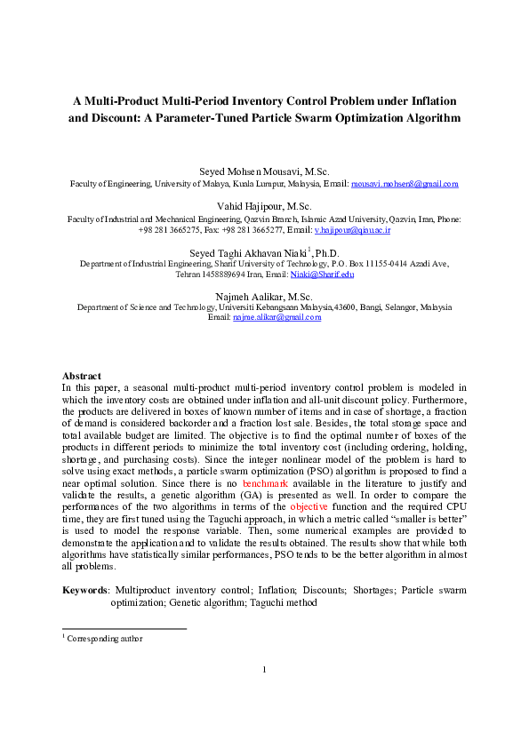 (PDF) A multi-product multi-period inventory control problem under inflation and discount: a ...