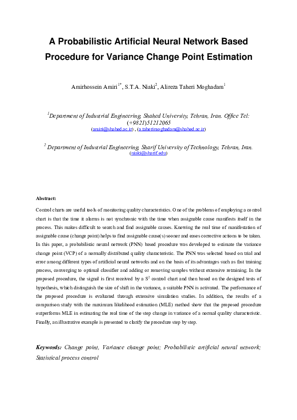 (PDF) A probabilistic artificial neural network-based procedure for variance change point estimation