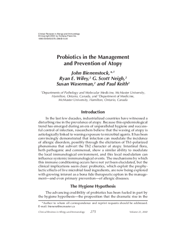 (PDF) Probiotics in the management and prevention of atopy
