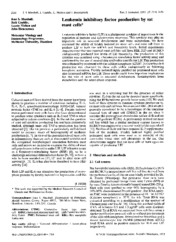 (PDF) Leukemia inhibitory factor production by rat mast cells