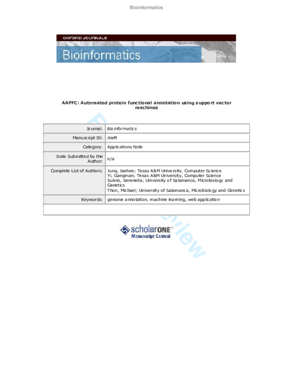 Pdf Aapfc Automated Protein Functional Annotation Using Support Vector Machines Serenella