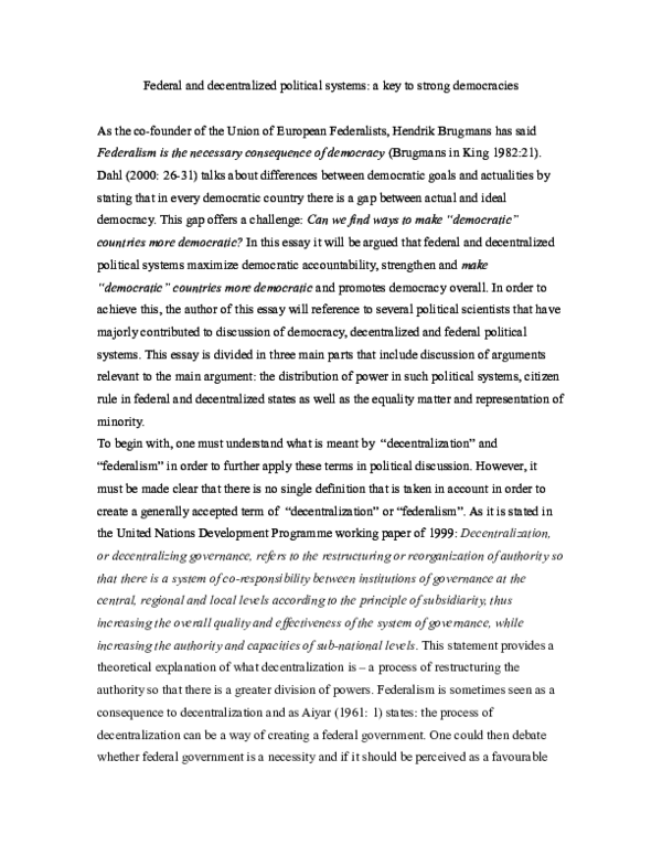 (DOC) Federal and decentralized political systems