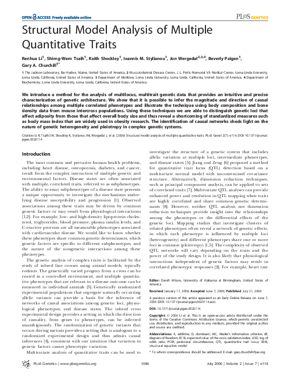 (PDF) Structural Model Analysis of Multiple Quantitative Traits | Keith Shockley and Sharon ...
