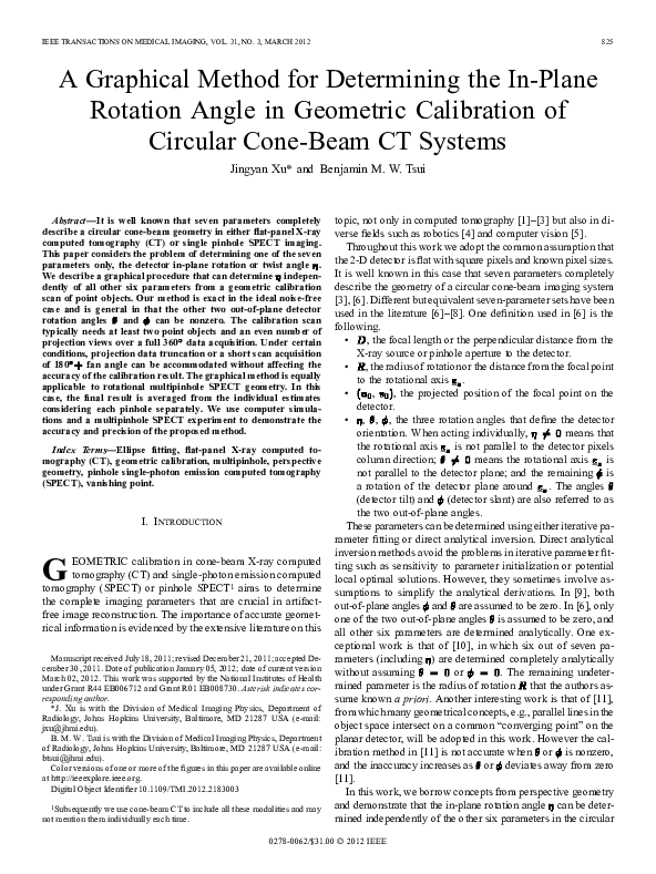 Pdf A Graphical Method For Determining The In Plane Rotation Angle In Geometric Calibration Of