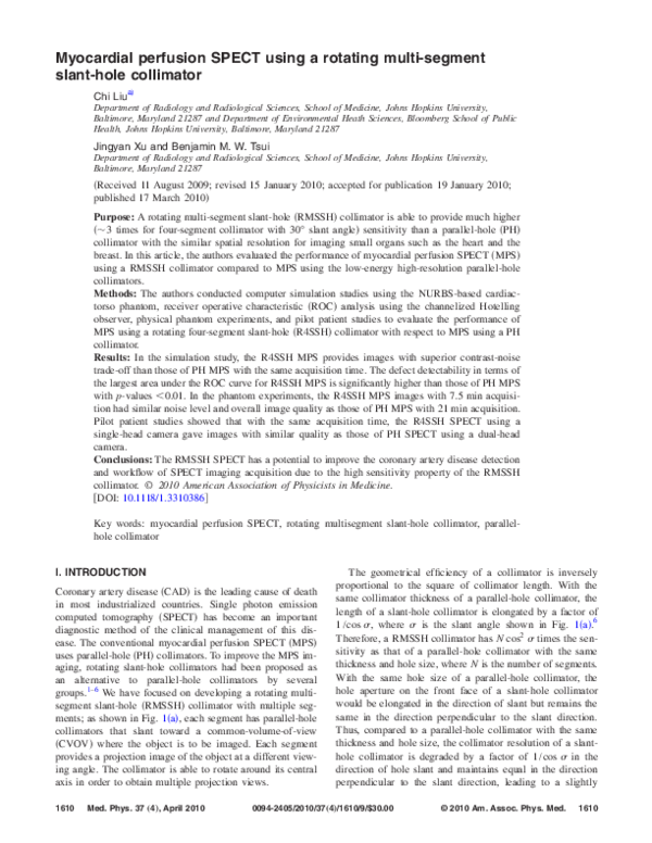 Pdf Myocardial Perfusion Spect Using A Rotating Multi Segment Slant
