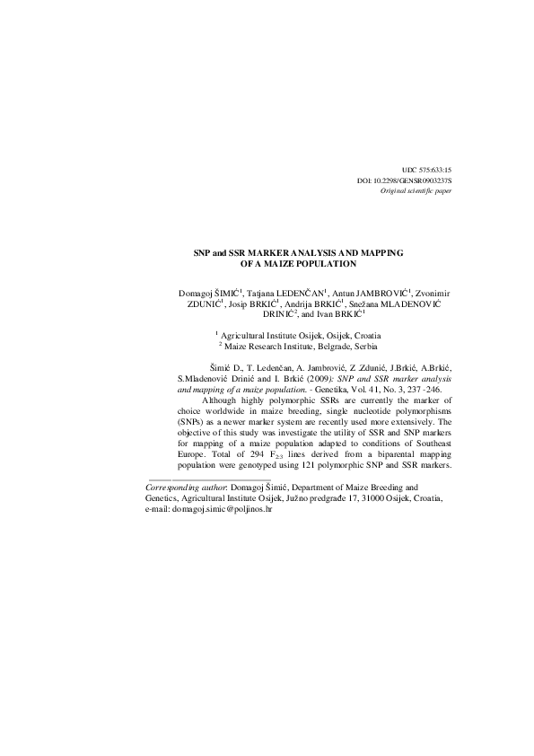 Pdf Snp And Ssr Marker Analysis And Mapping Of A Maize Population