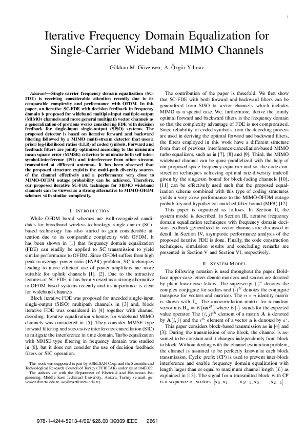 Pdf Iterative Frequency Domain Equalization For Single Carrier