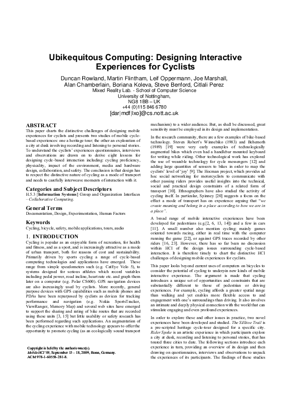 (PDF) Ubiquitous Computing: Designing Interactive Experiences for Cyclists
