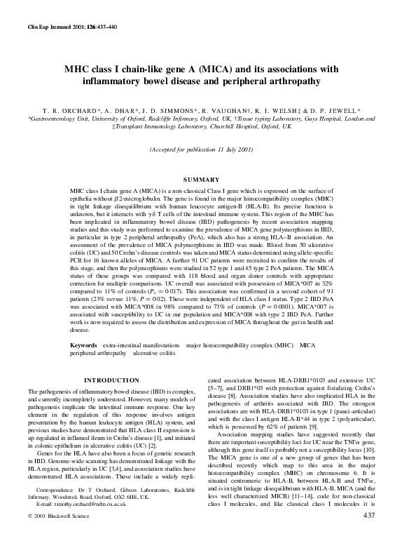 (PDF) MHC class I chain-like gene A (MICA) and its associations with ...
