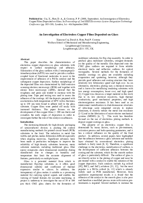 Pdf Evolution Of Microstructure And Electrical Conductivity Of Electroless Copper Deposits On