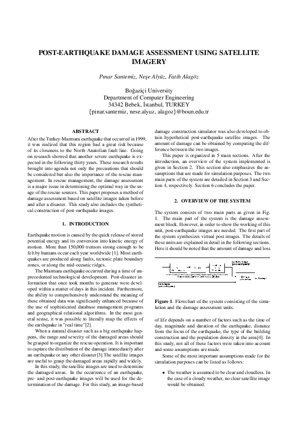 (PDF) Post-Earthquake Damage Assessment using Satellite Imagery