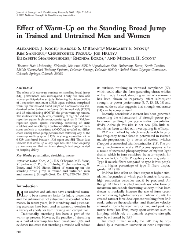 (PDF) Effect of Warm-Up on the Standing Broad Jump in Trained and ...