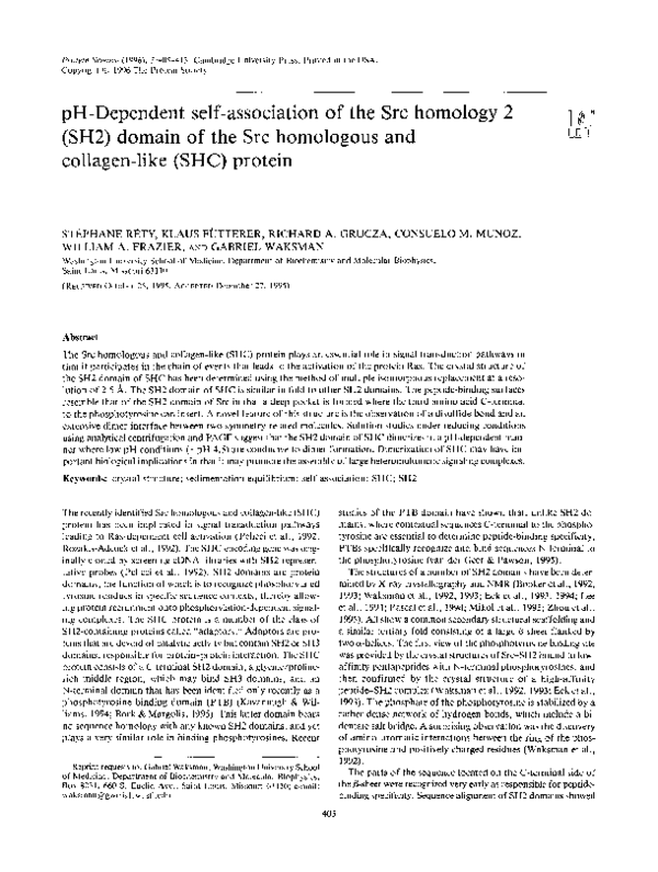(PDF) Crystal structure of the SH2 domain of the protein SHC: pH ...
