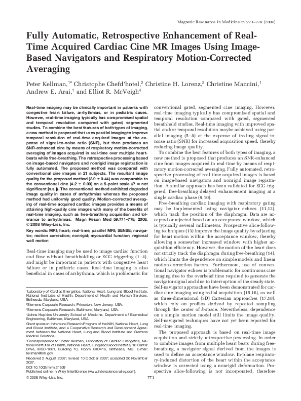 (PDF) Fully automatic, retrospective enhancement of real-time acquired cardiac cine MR images ...