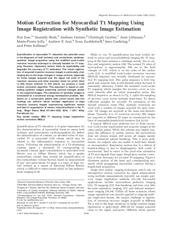 (PDF) Motion correction for myocardial T1 mapping using image registration with synthetic image ...