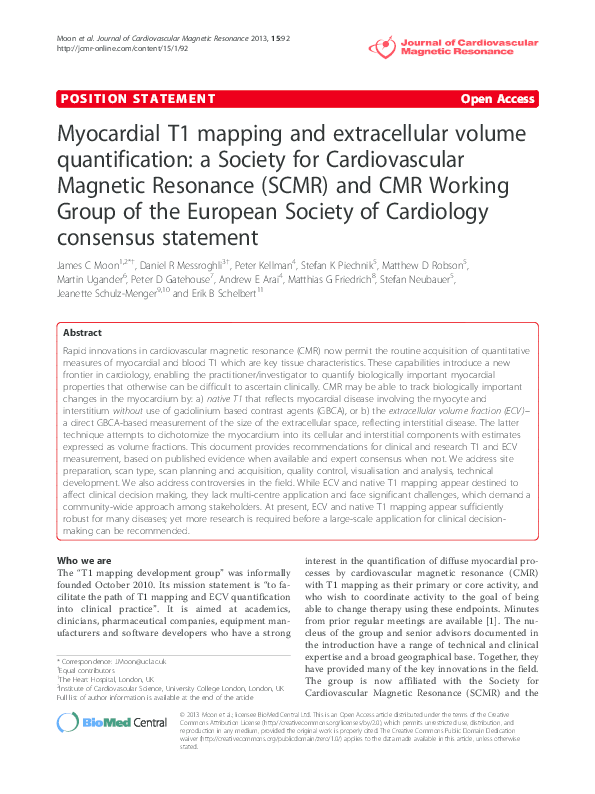 (PDF) Myocardial T1 mapping and extracellular volume quantification: a ...