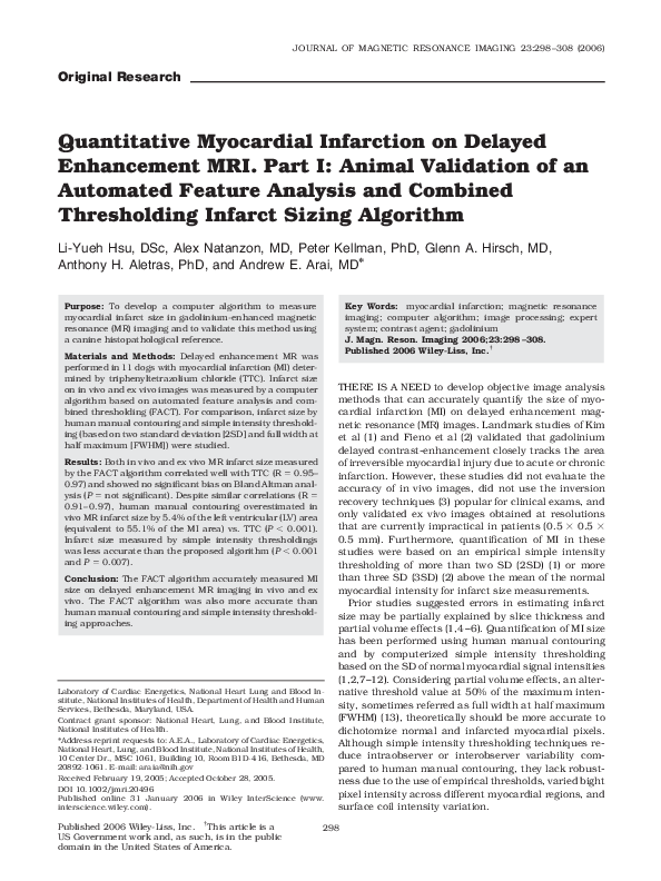 (PDF) Quantitative myocardial infarction on delayed enhancement MRI. Part II: Clinical ...