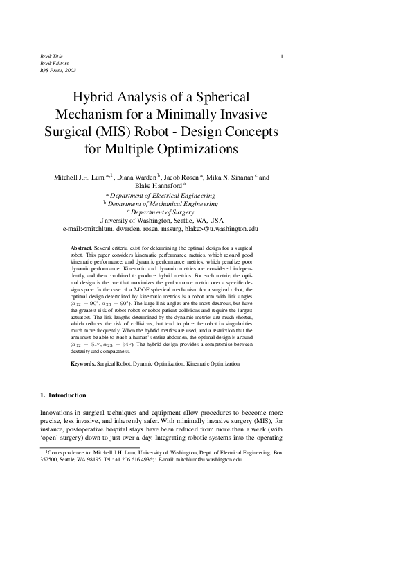 (PDF) Hybrid analysis of a spherical mechanism for a minimally invasive ...
