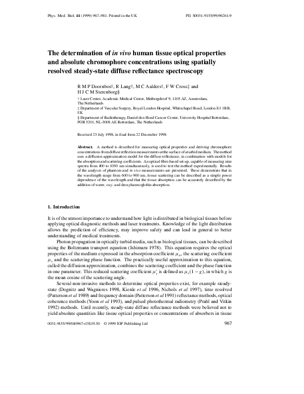 (PDF) The determination of in vivo human tissue optical properties and absolute chromophore ...