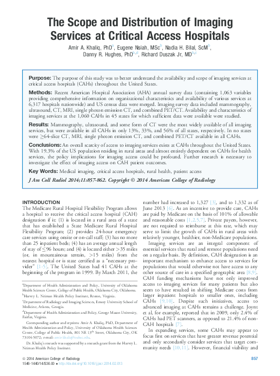 (PDF) The Scope and Distribution of Imaging Services at Critical Access ...