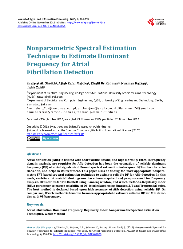 (PDF) Nonparametric Spectral Estimation Technique to Estimate Dominant Frequency for Atrial ...